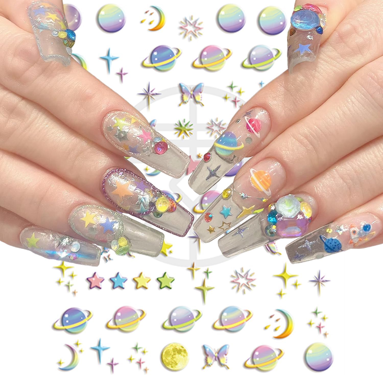 Amazon.com: Alien Nail Art Stickers, 3D Planet Astronaut Earth Moon ...
