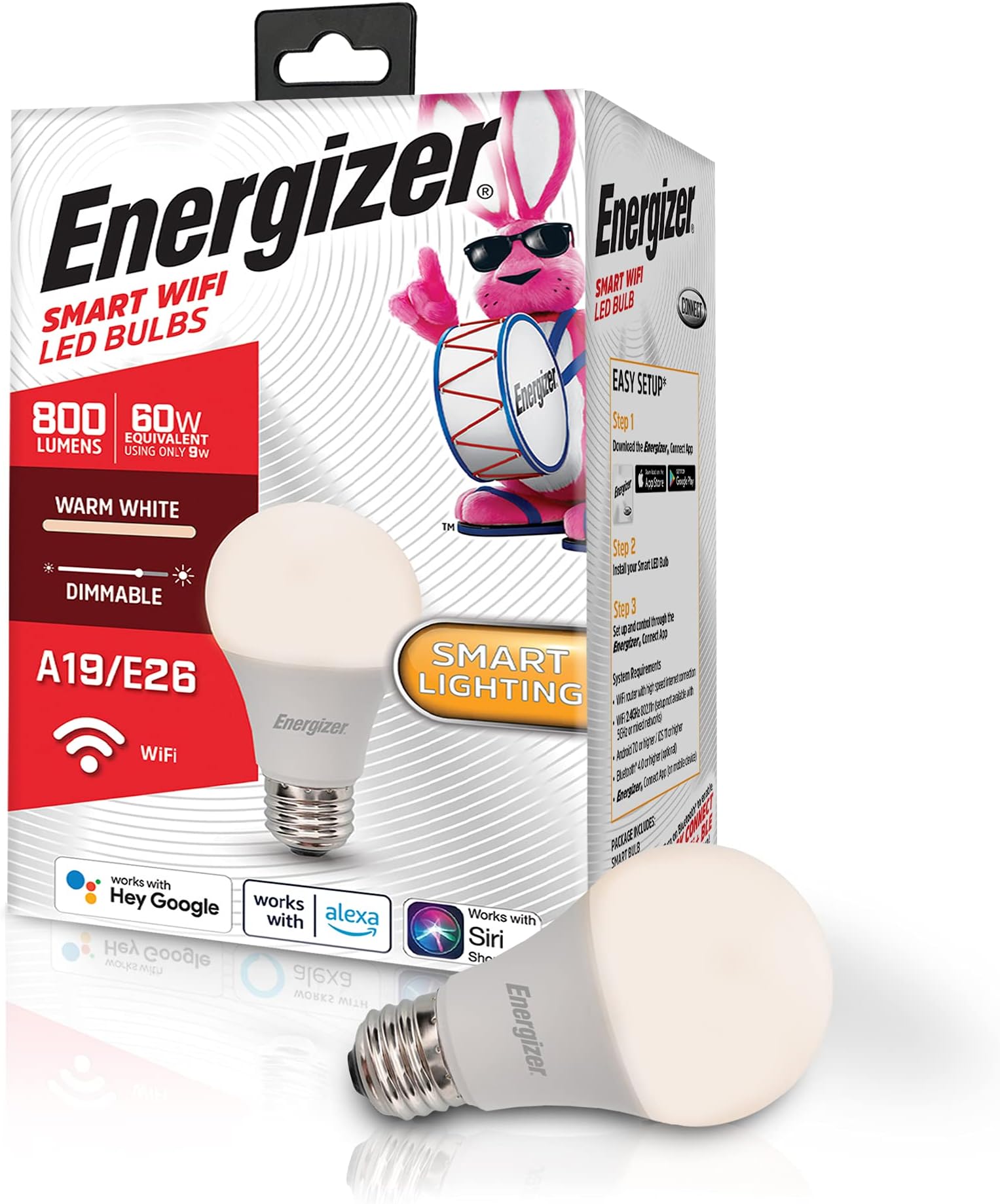 Energizer Connect Smart A19 LED White & Multi-Color RGB Light Bulb with ...