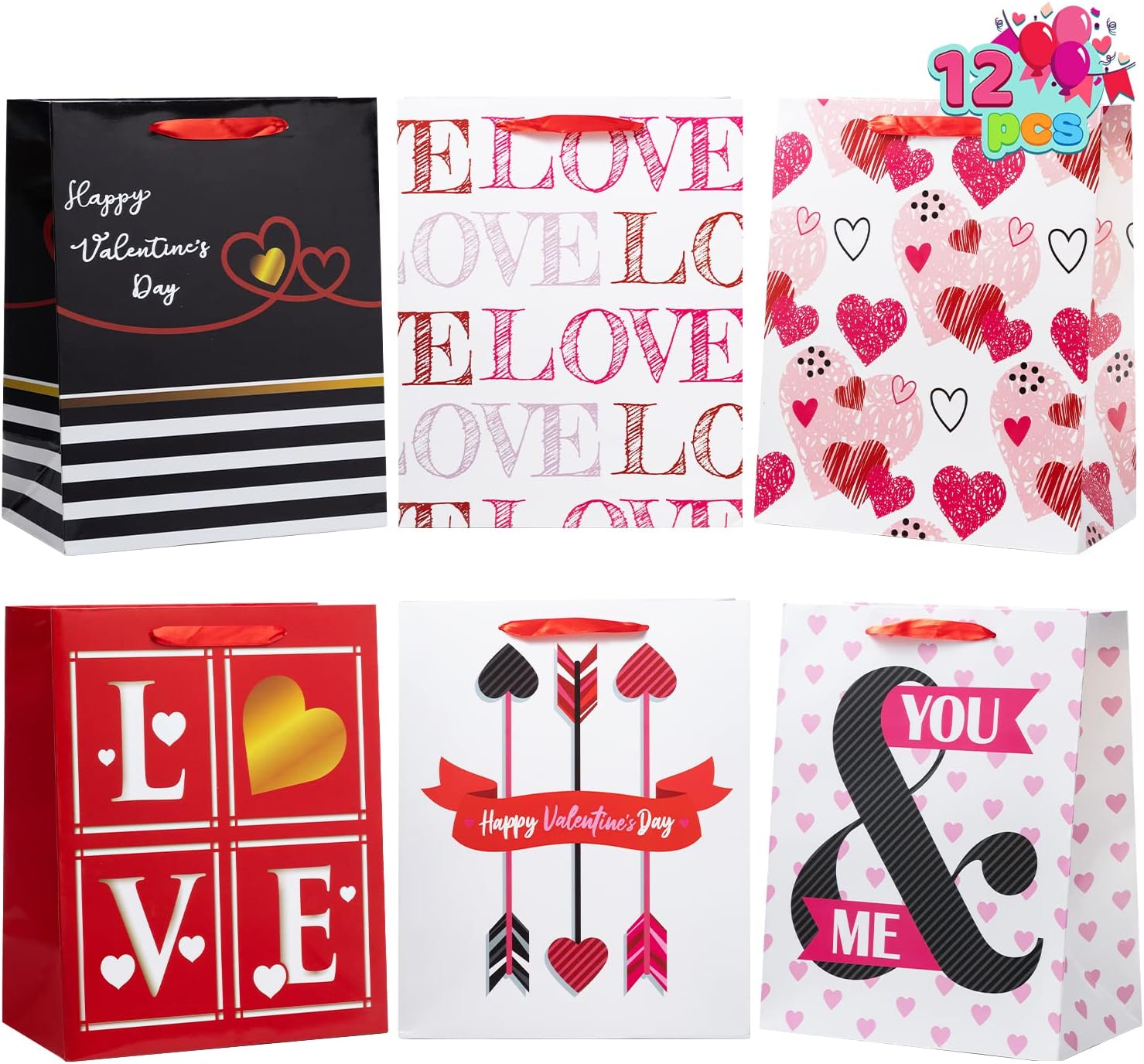 Amazon.com: JOYIN 12 Pcs Valentines Day Paper Gift Bags with Handle ...