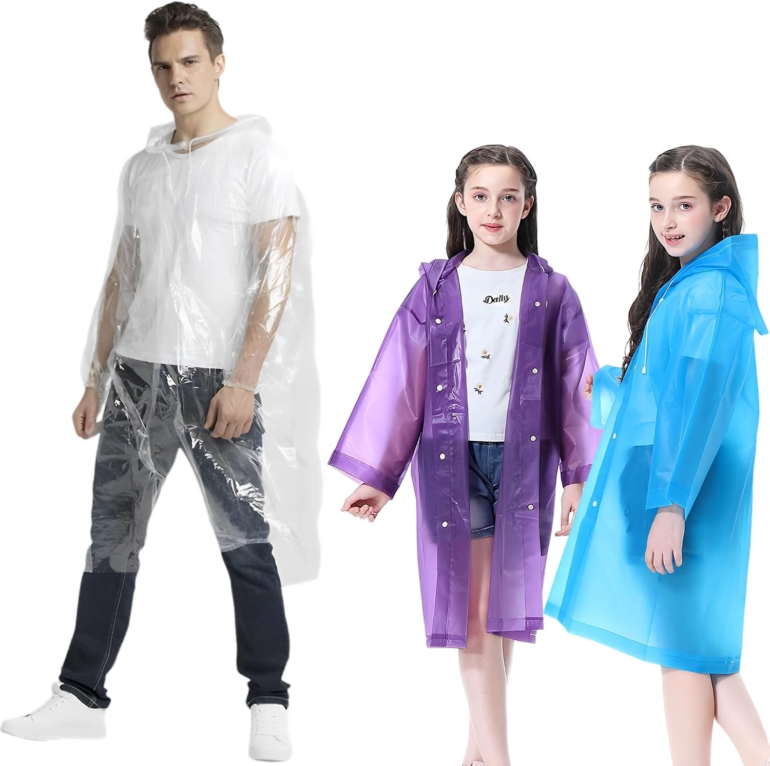 Amazon.com: Cosowe Rain Poncho for Adults and Kids, Family Pack ...
