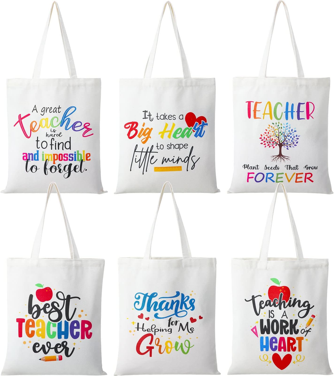 Amazon.com: Amylove 6 Pcs Teacher Appreciation Gifts Teacher Canvas Tote Bags Teacher Gift Bags ...