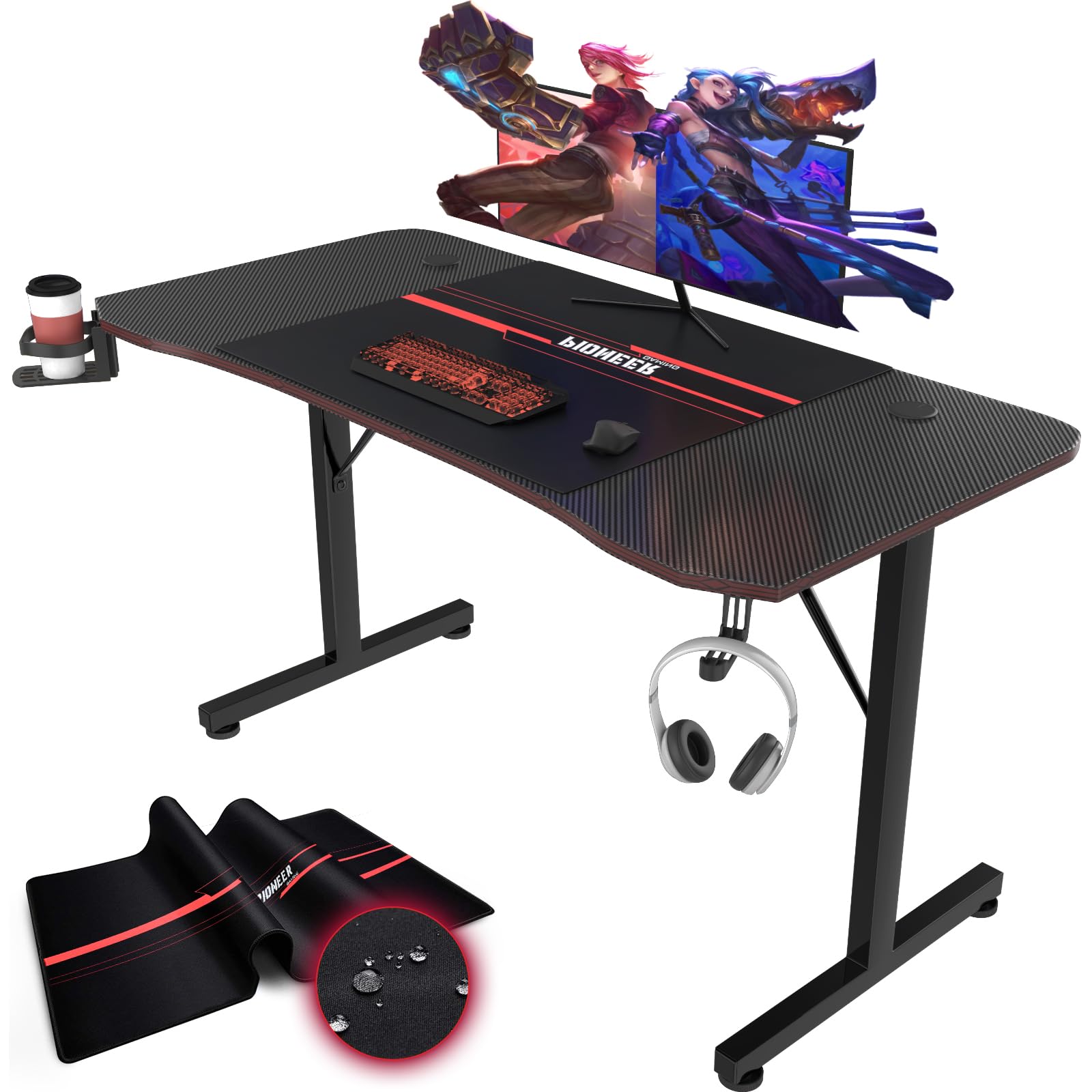 Devoko Bureau Gaming 140cm Table de Gaming Ergonomique avec Boîte de ...