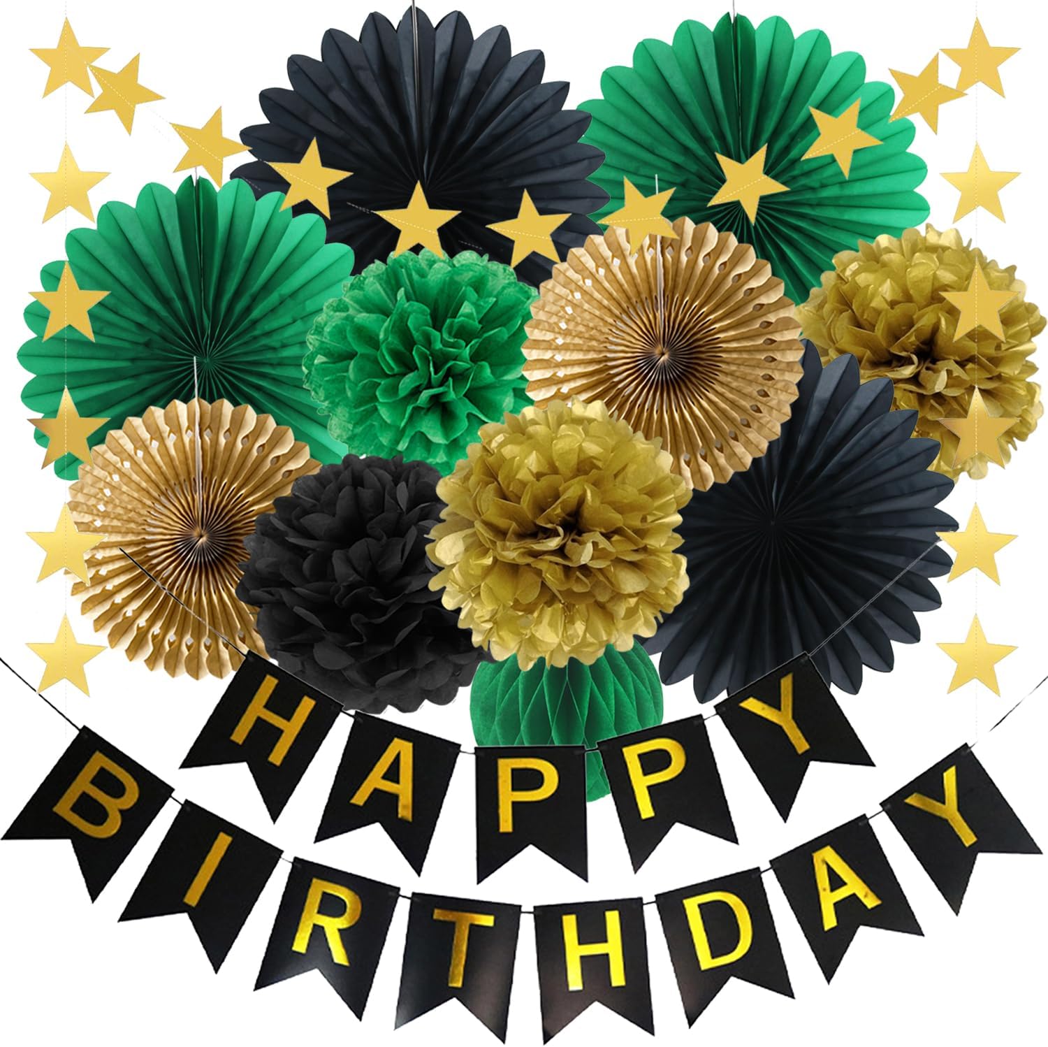 Amazon.com: Green Black Gold Birthday Decorations with Happy Birthday ...
