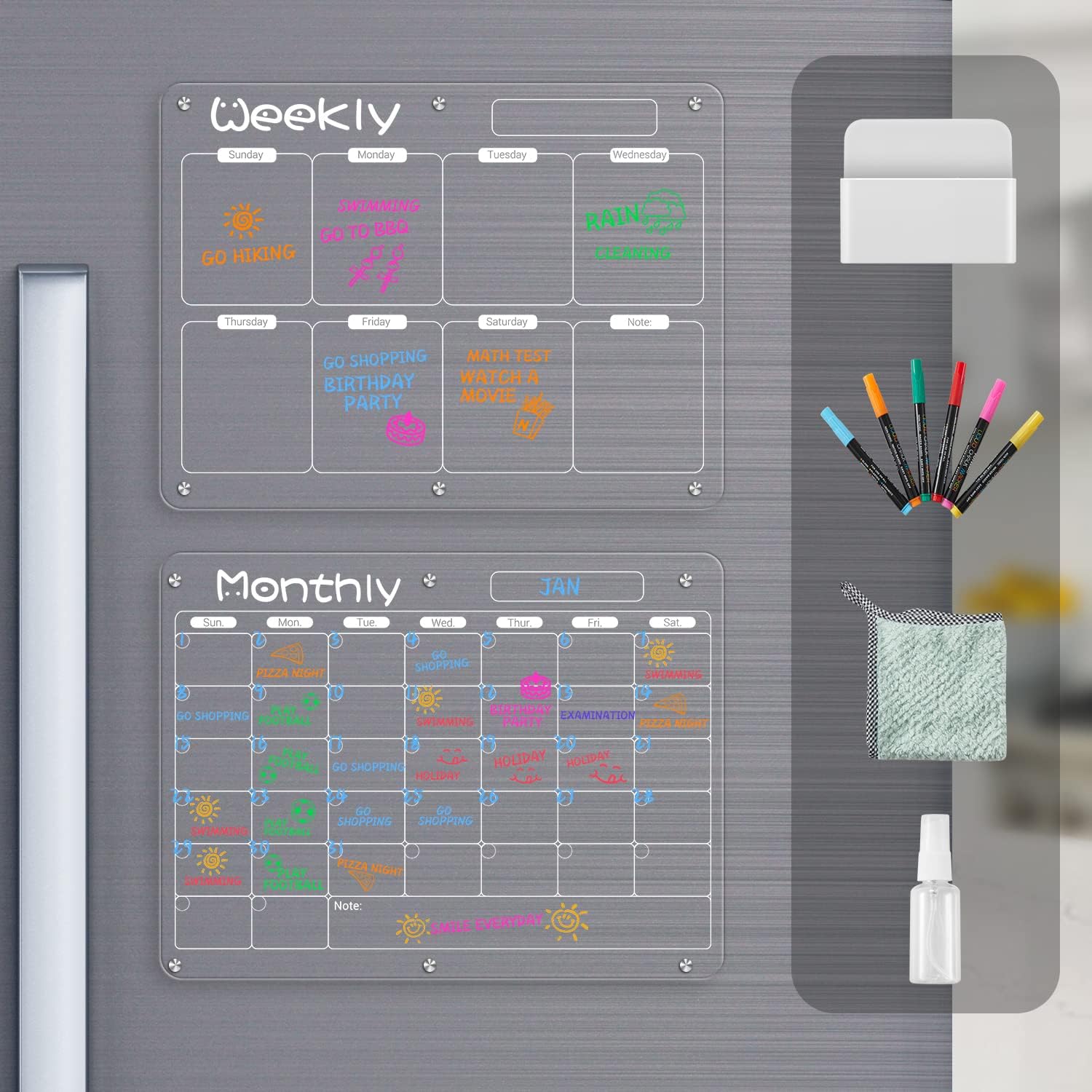 Amazon.com : Magnetic Acrylic Calendar for Fridge, FOTEEMO 2 Pcs ...