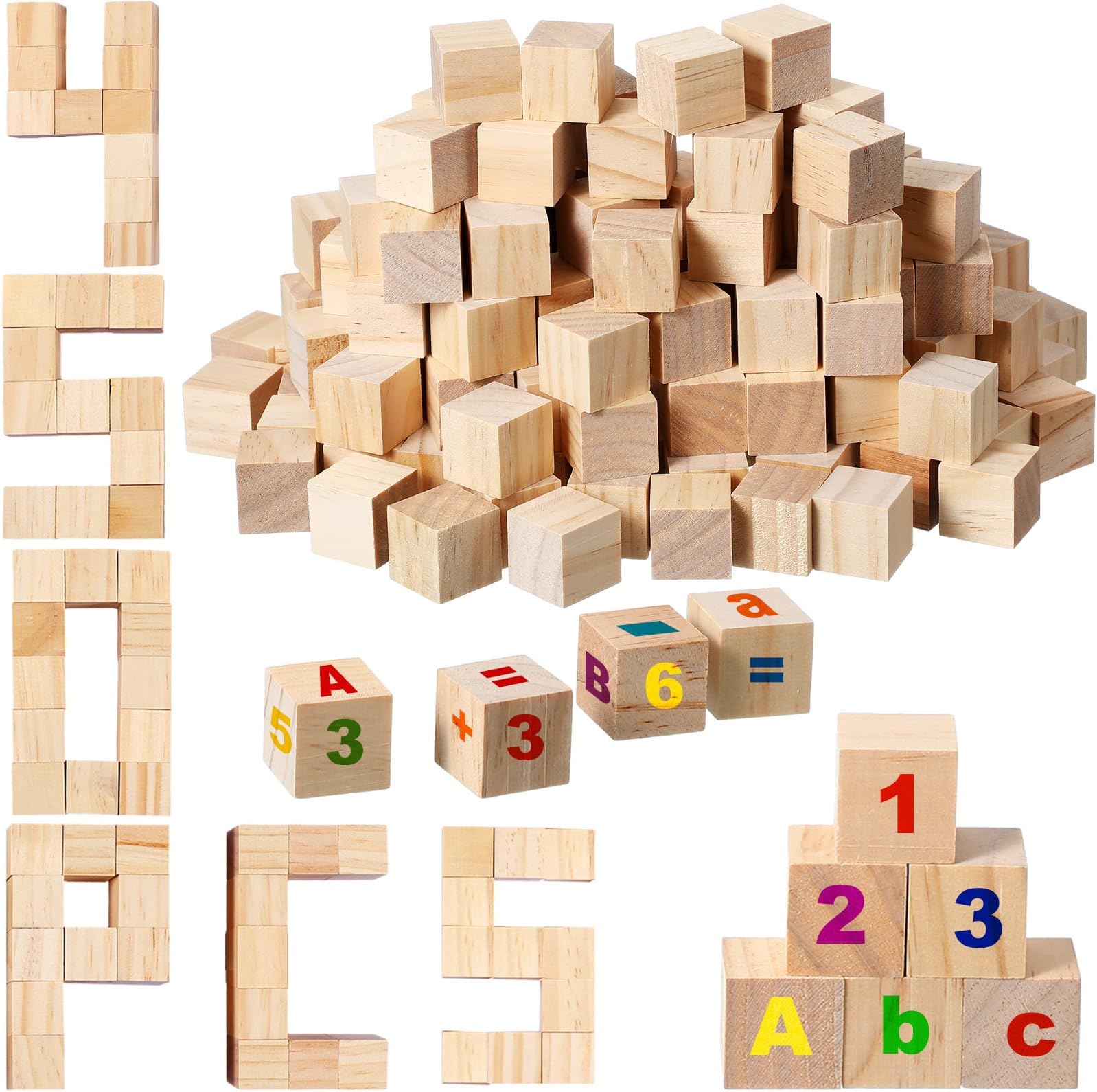 Amazon.com: Silipull 450 Pack Unfinished Wooden Blocks 1 Inch Wood ...