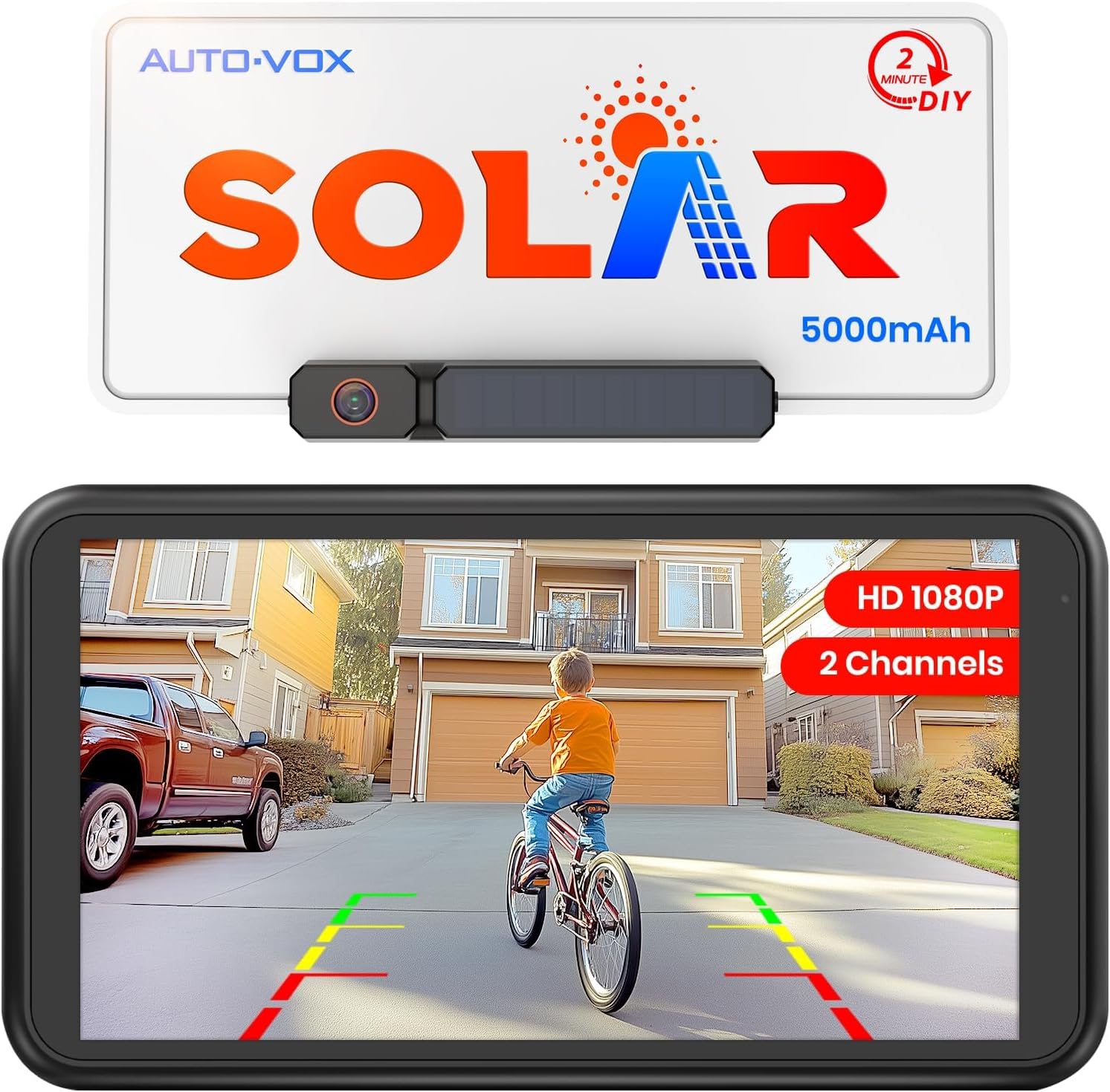 AUTO-VOX Solar Wireless Reversing Camera 5" 1080P Monitor: 5000mAh ...