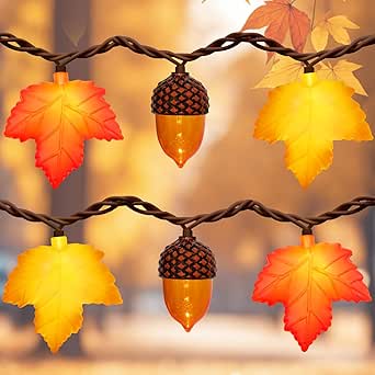 Amazon.com: 8.5Ft Fall Decor Maple Leaves Acorn Lights String, Fall ...