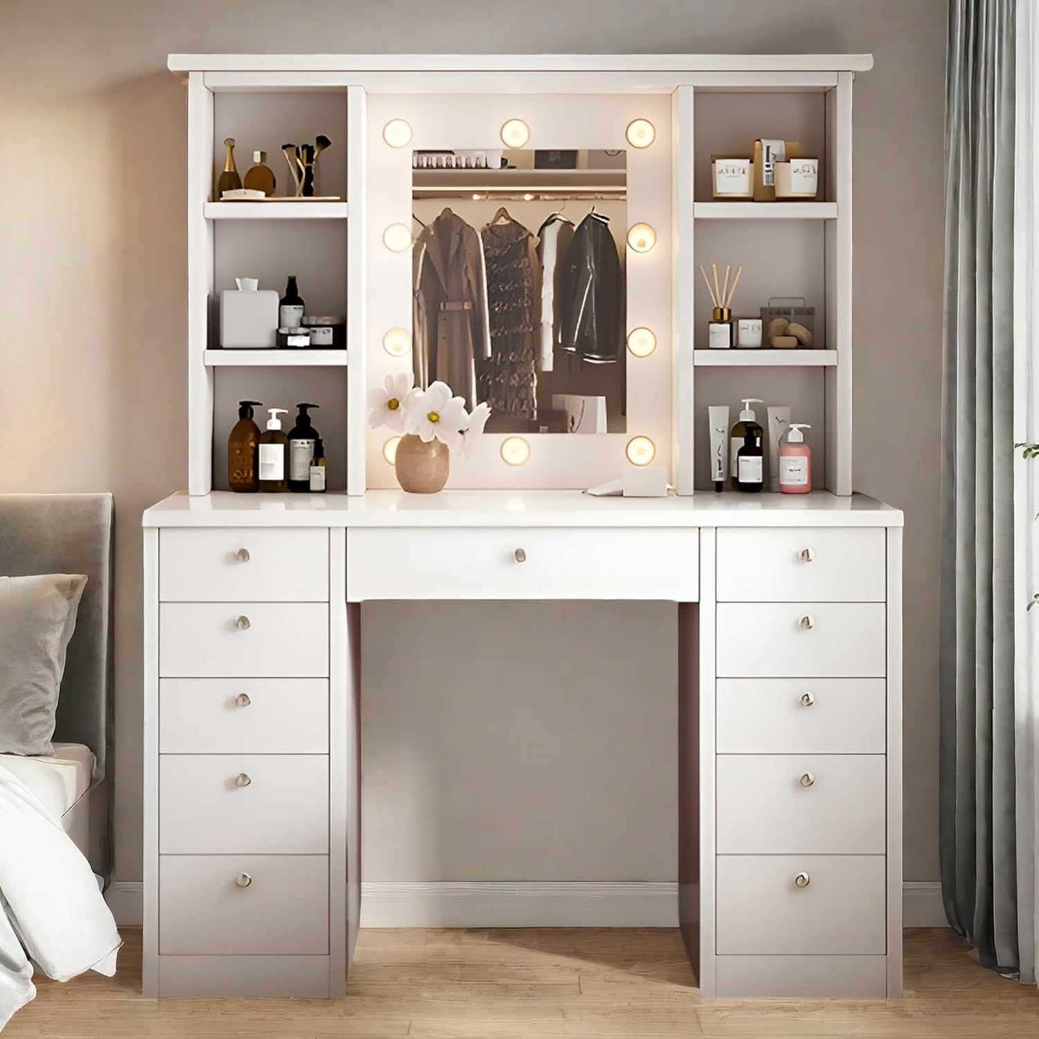 Amazon.com: Large Vanity Desk with Mirror and Lights,Makeup Vanity ...