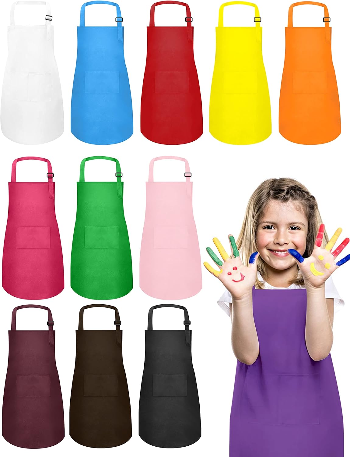 Amazon.com: IAGBIBUI 12 Pack Kids Aprons Bulk with 2 Pockets Adjustable ...