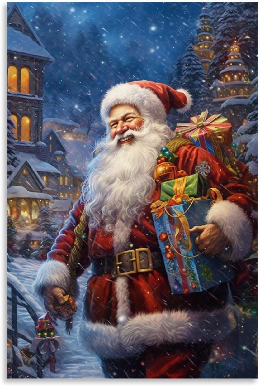 Amazon.com: Gjieliness Vintage Christmas Canvas Wall Art Santa Claus ...