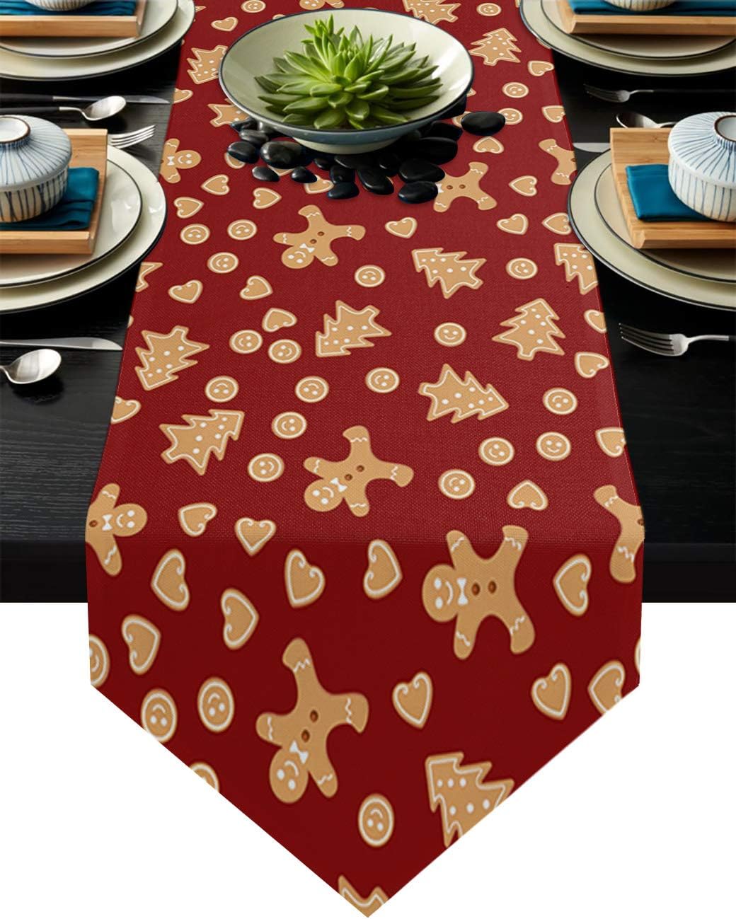 Cloud Dream Home Red Christmas Tree Gingerbread Man Table Runner for ...