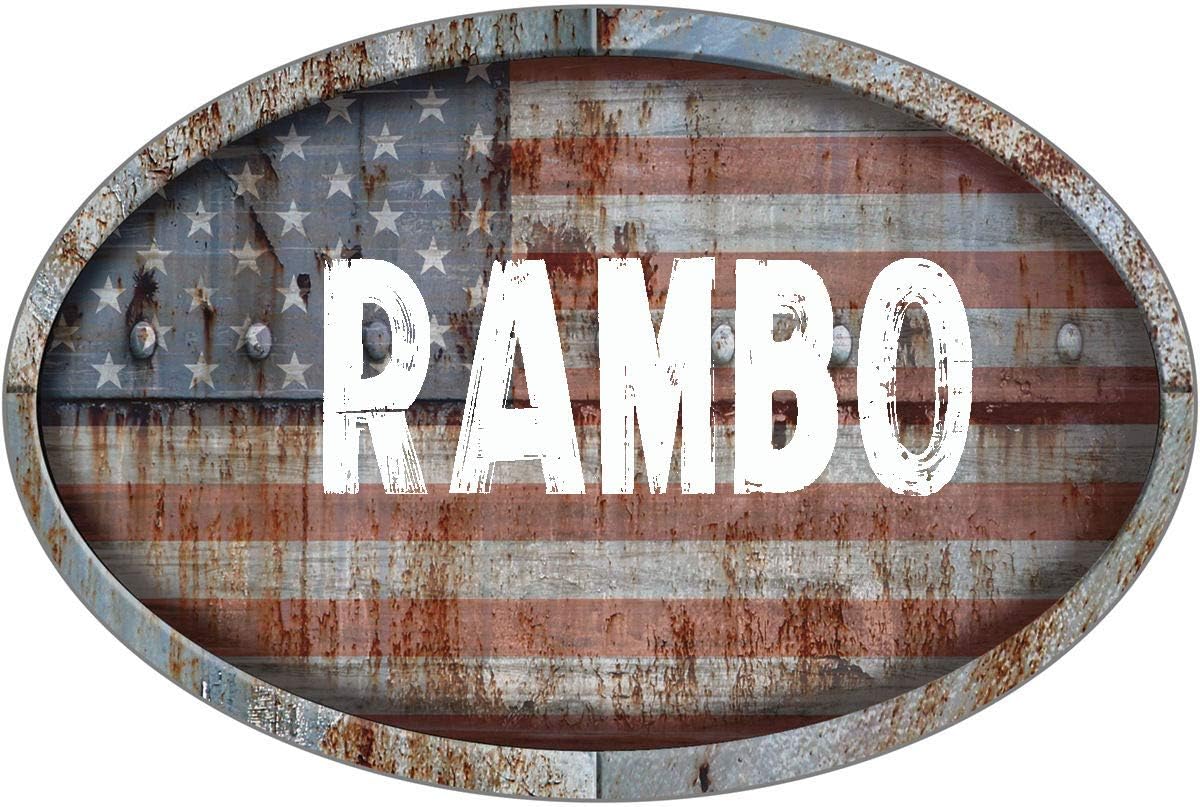Amazon.com: Rambo Patriotic American Flag Rusty Rustic Metal 6" Oval ...