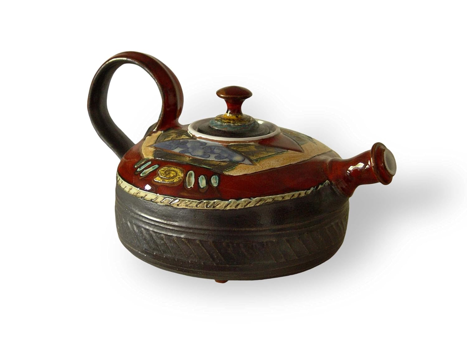 Amazon.com: Handmade Red and Blue Pottery Teapot - Fine Art Tea Pot ...