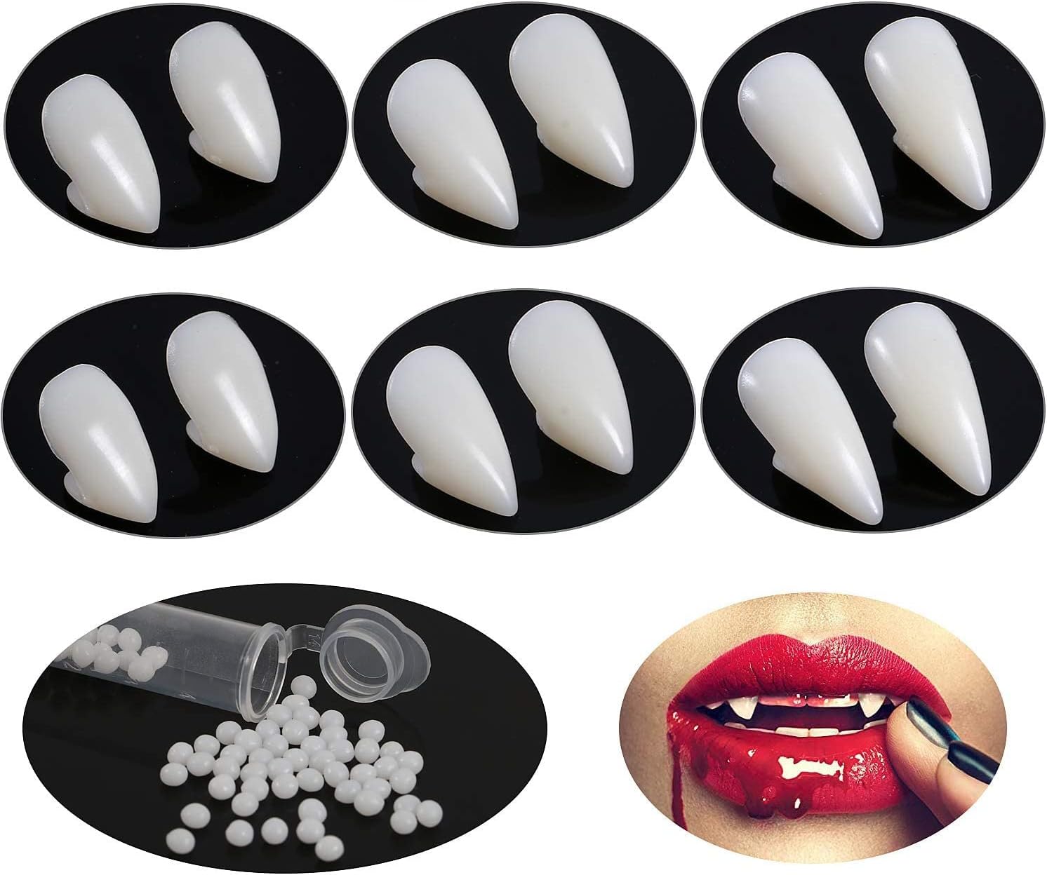 Amazon.com: Menetop 6 Pairs 3 Sizes Cosplay Vampire Fangs with Adhesive ...