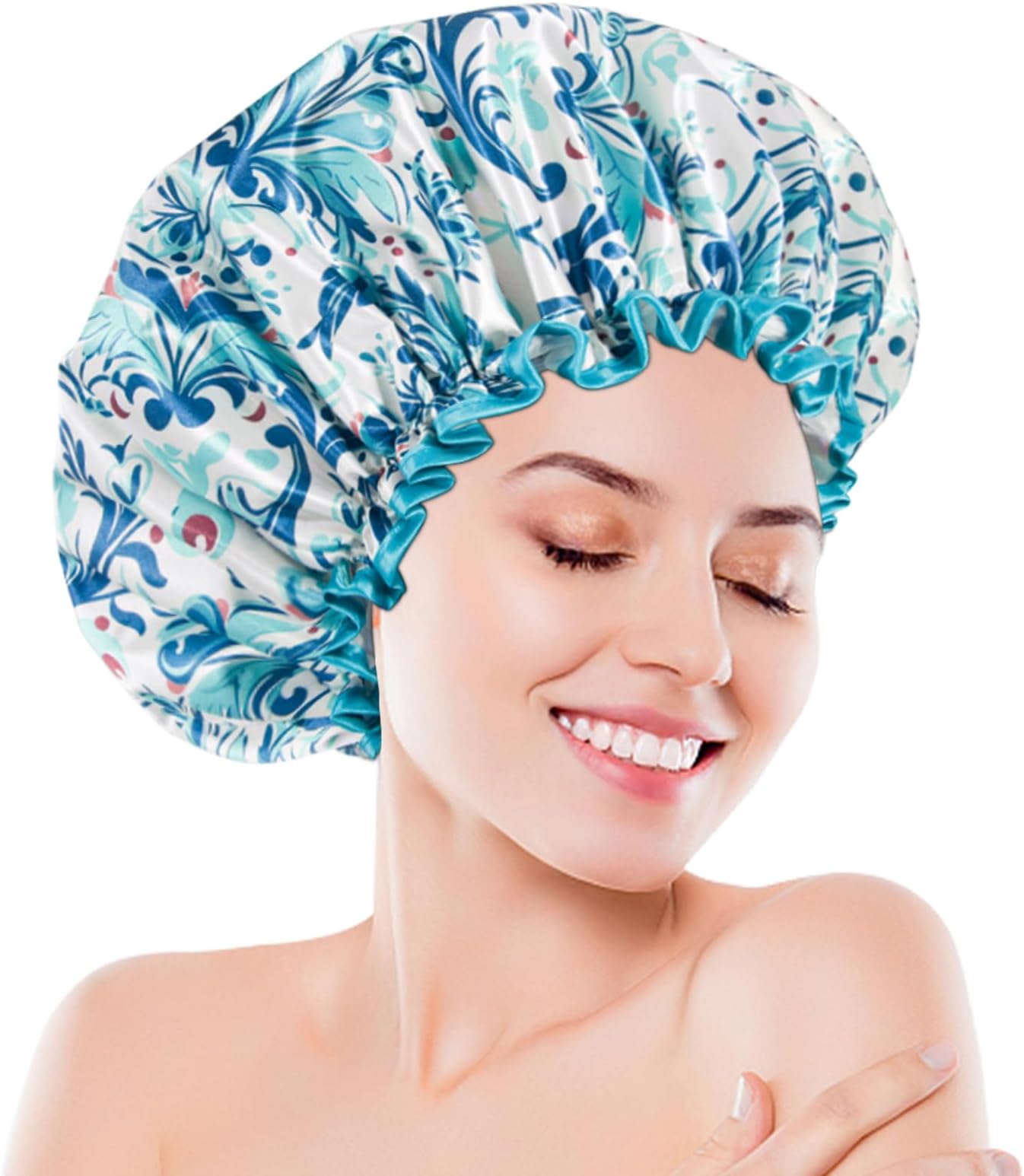Amazon.com : Aquior Shower Cap, Reusable Shower Caps for Women, Double ...