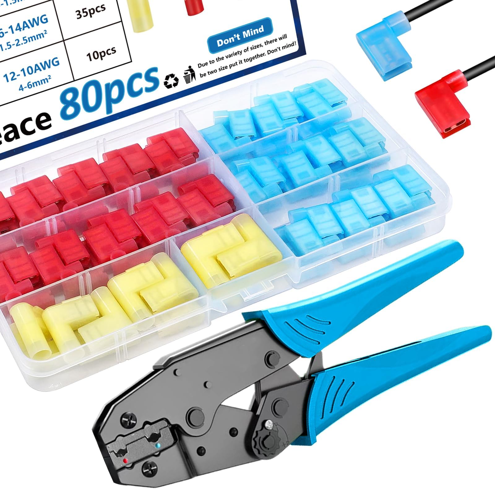 smseace 81pcs Right Angle Spade Connectors with Flag Terminal Crimper ...