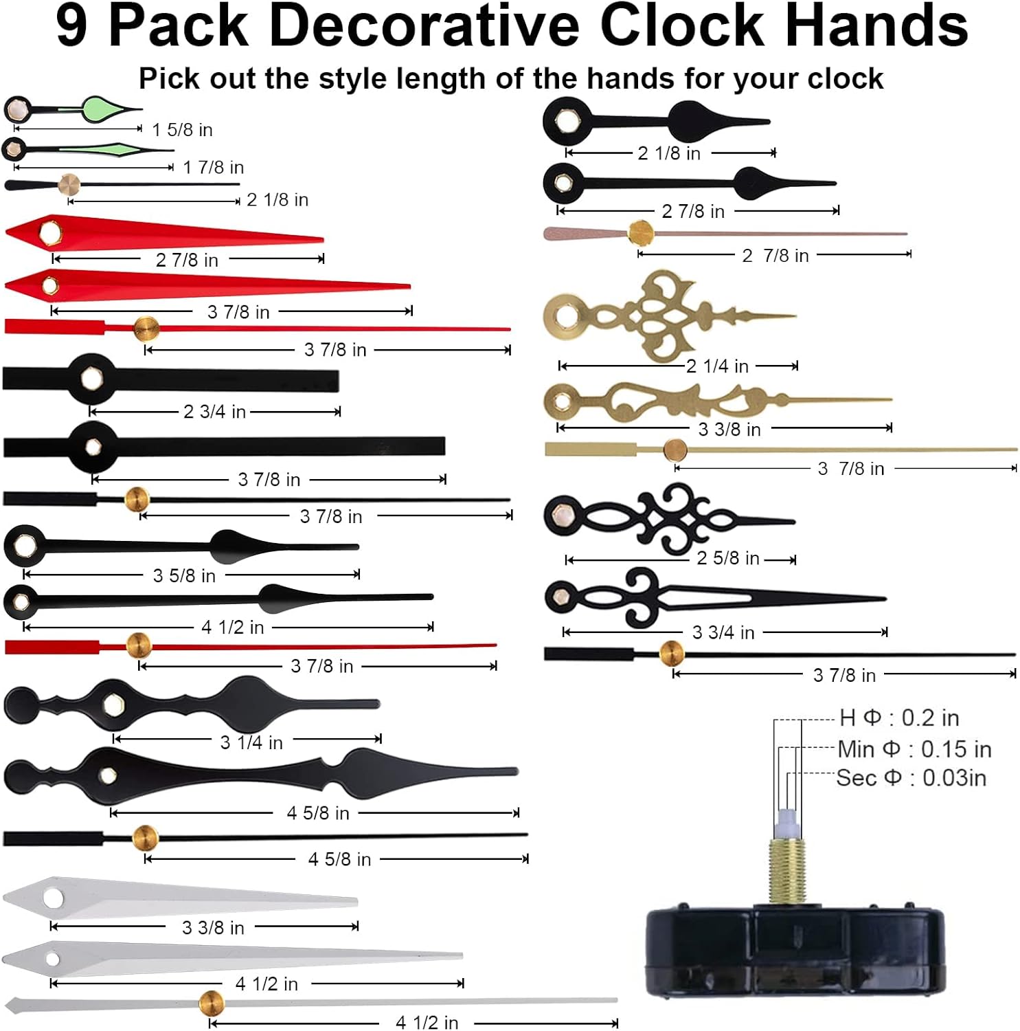 Buy EMOON 6 Pieces Clock Mechanism Replacement Kit with 9 Pack Clock ...