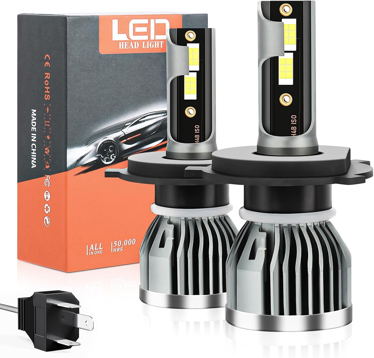Kit De Focos Led para Auto，Led H4 /HB2/9003 12000lm 50W para Luz Alta Y Baja, 6000K Foco Led H4 ...