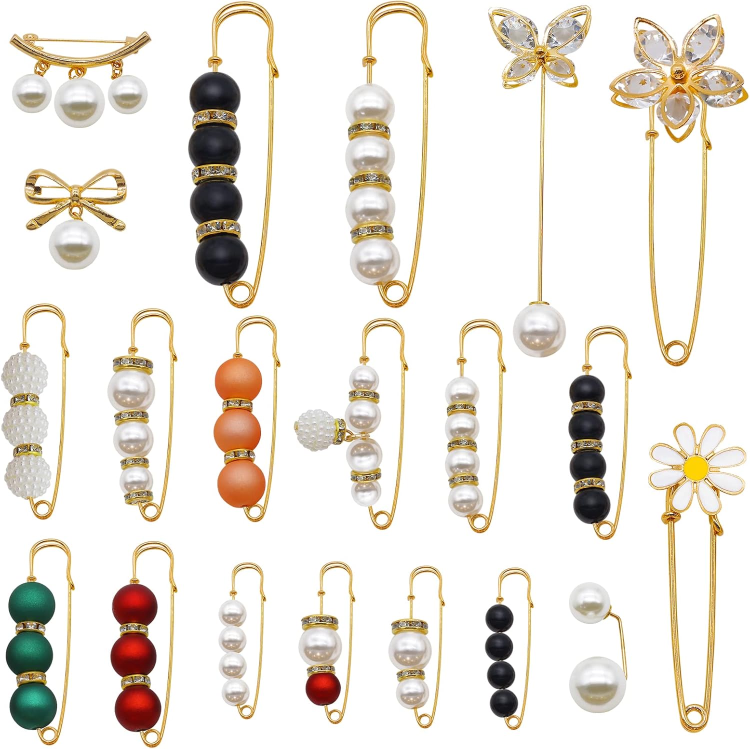 Amazon.com: 20 Pieces Fashion Pearl Brooch Pins Sweater Shawl Clips ...