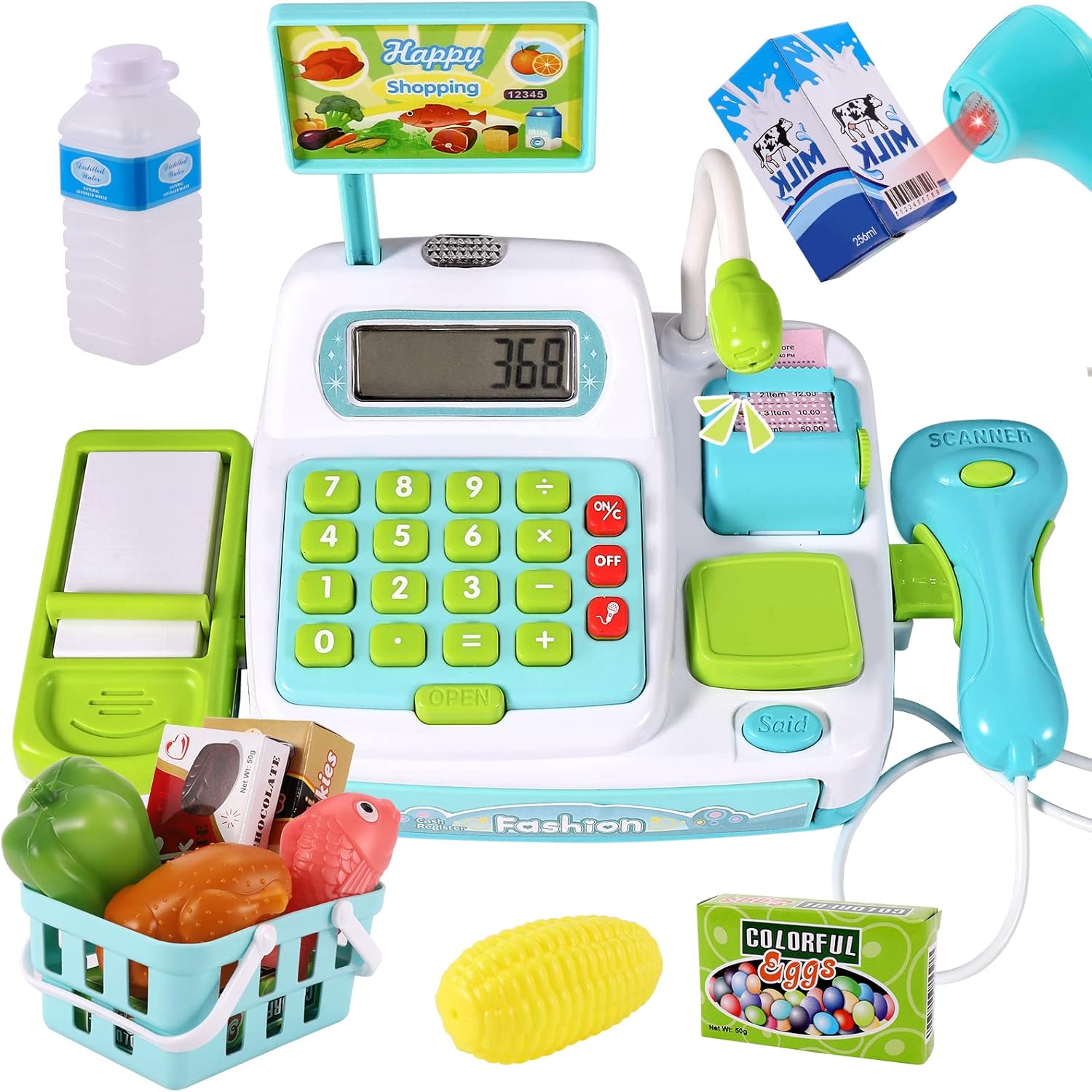 Amazon.com: BUYGER Cash Register Toy for Kids with Scanner, Working ...