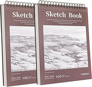 Amazon.com: Crehatos 9" x 12" Sketch Book, Top Spiral Bound Sketch Pad, 100 Sheets Each 68lb ...