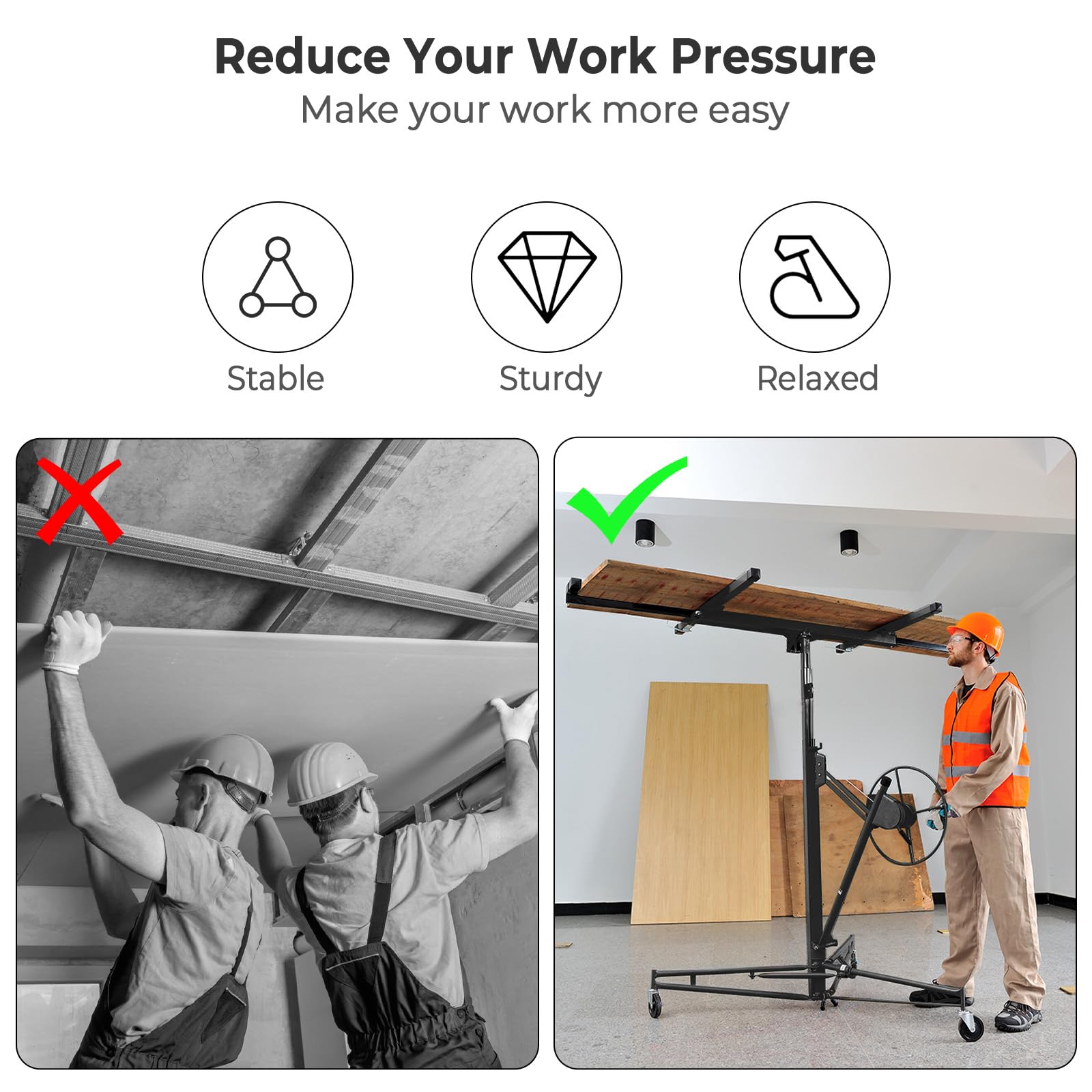 Snapklik.com : Lyromix Drywall Lift Panel Hoist Dry Wall Rolling Panel ...