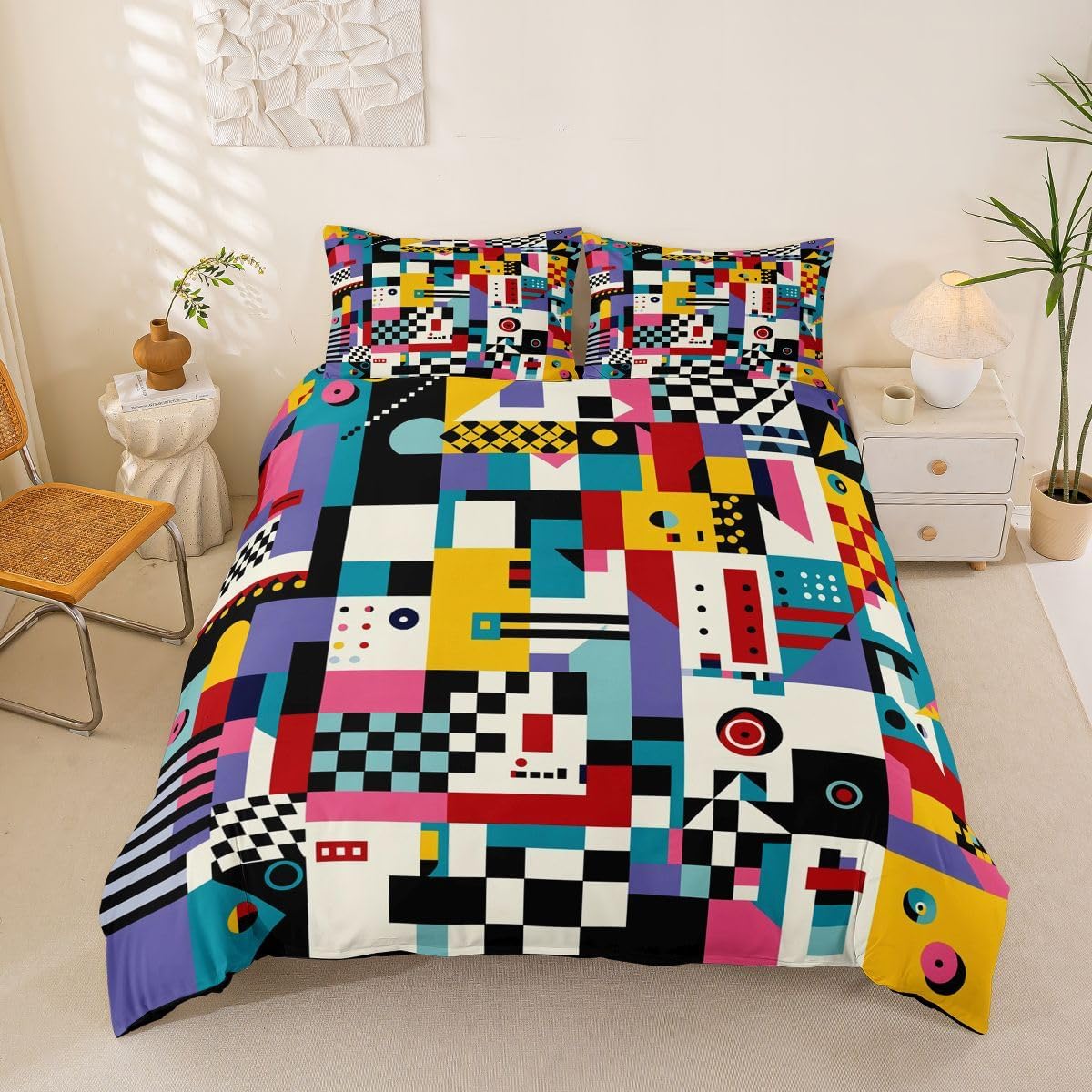 Amazon.com: Erosebridal Abstract Geometric King Duvet Cover Retro Mid ...