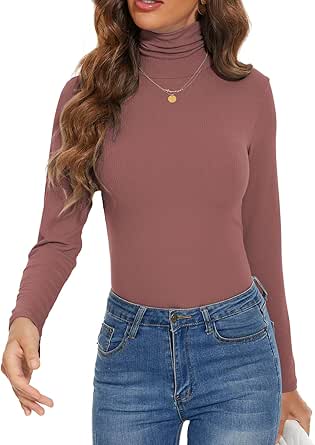 LaikaKud Long Sleeve Turtlenecks Shirt for Womens, Bodysuit Women ...