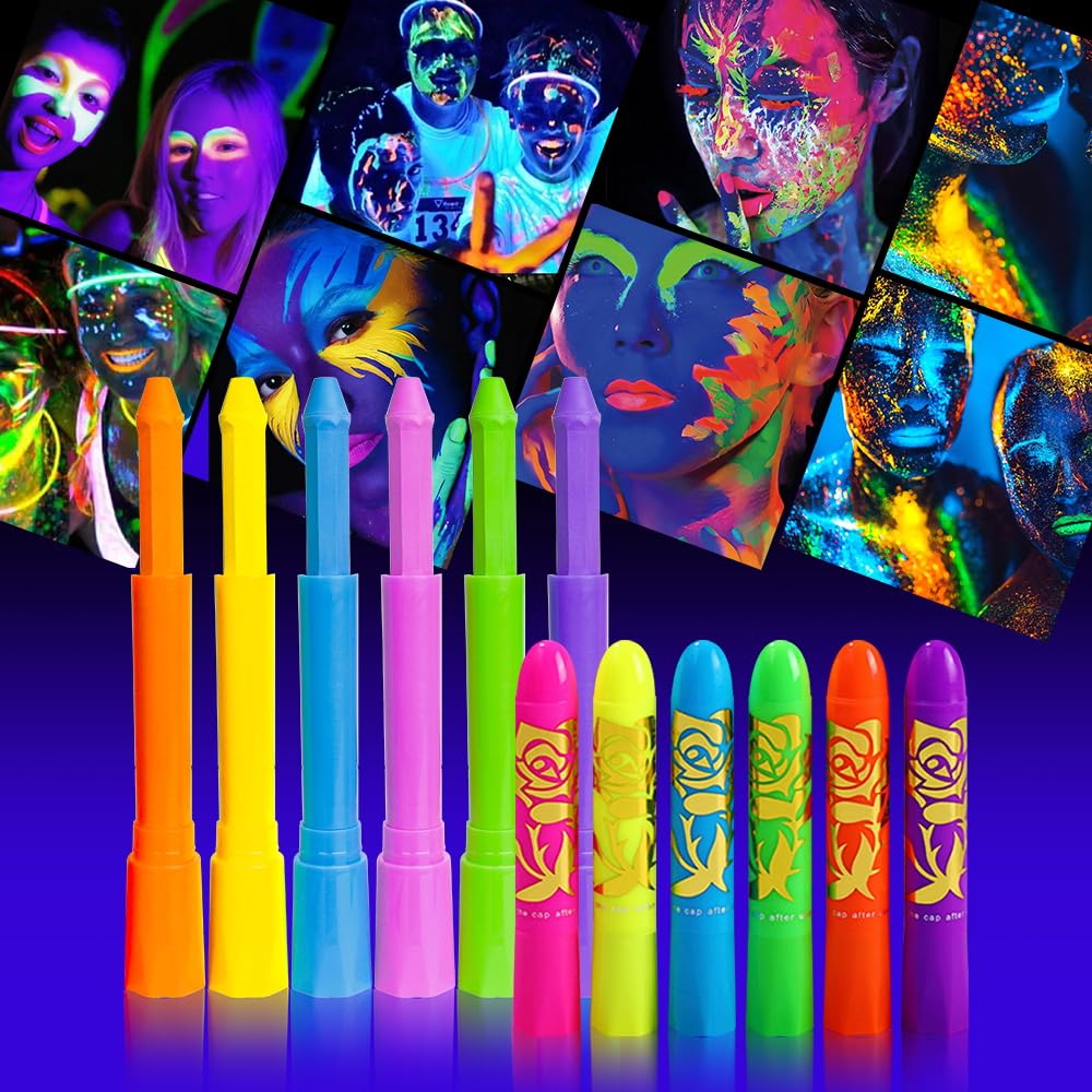 Amazon.com : MeiduGaga Neon Face Paint Sticks Glow Face Body Paint ...