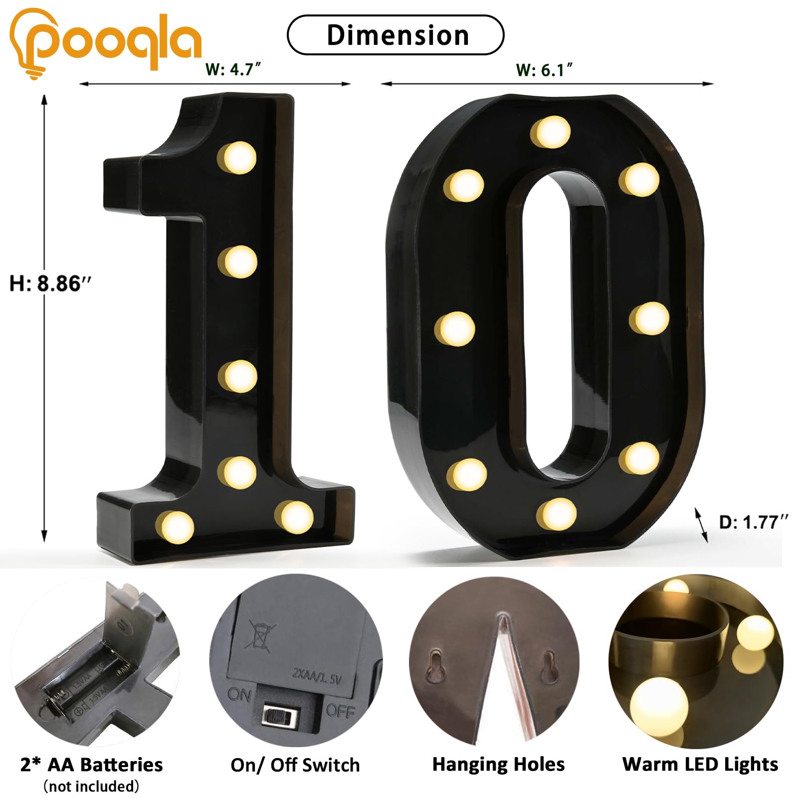 Snapklik.com : Decorative Led Light Up Number Letters, Black Plastic ...