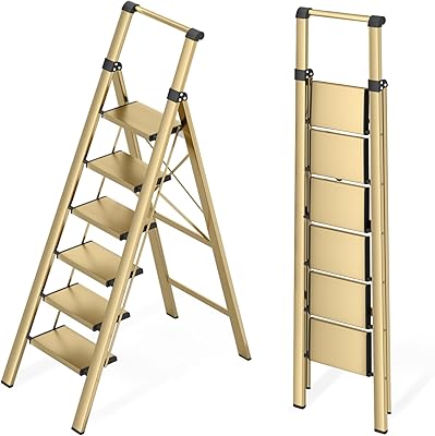 WOA WOA Step Ladder 6 Step Folding, Foldable Tall Ladder with Handrail ...