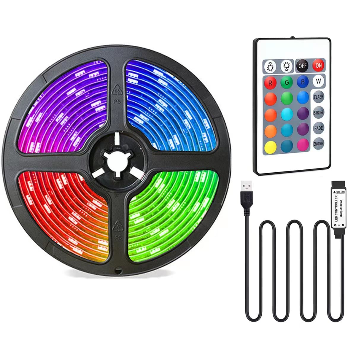 Valletock Fexible RGB Colour Led Strip Lights, 24 Button Remote Control ...