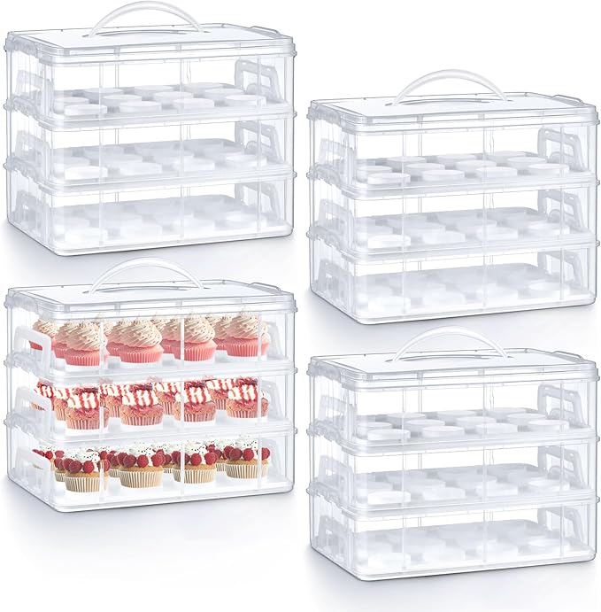 Amazon.com: Bokon 4 Pcs 3 Tier Cupcake Carrier Stackable Cupcake Holder ...