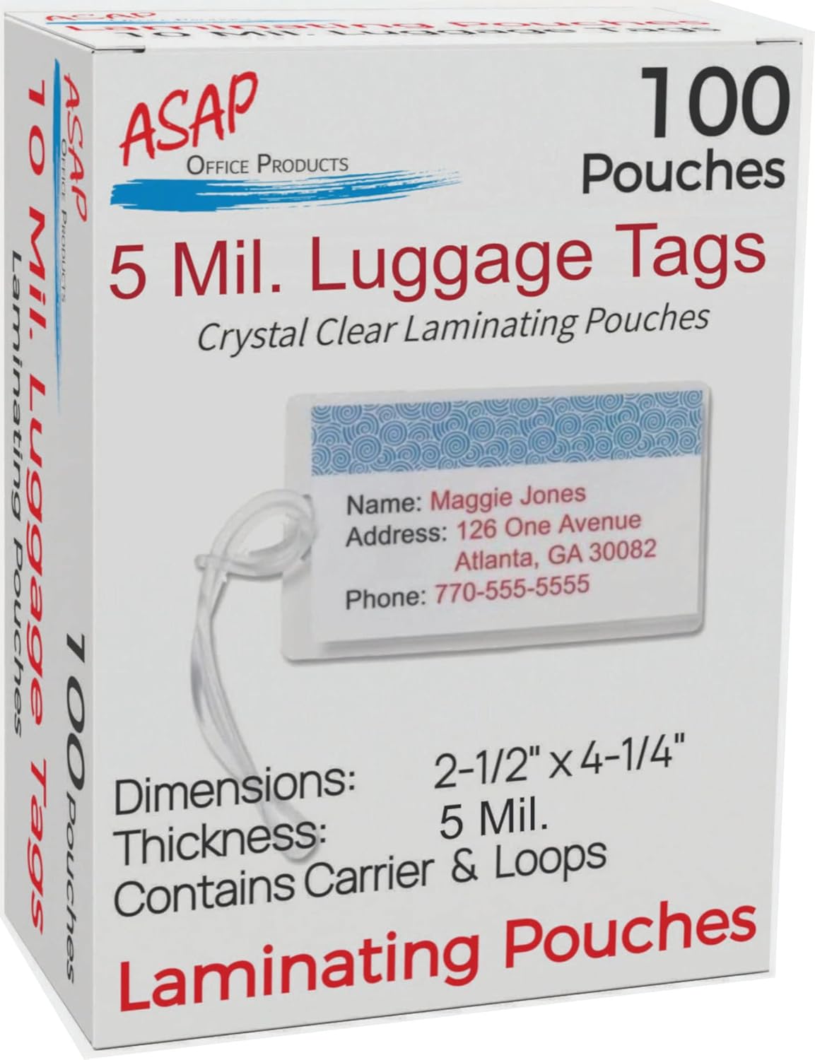 Amazon.com : Luggage Tags Laminating Pouches, 5 Mil. Thickness, Loops ...