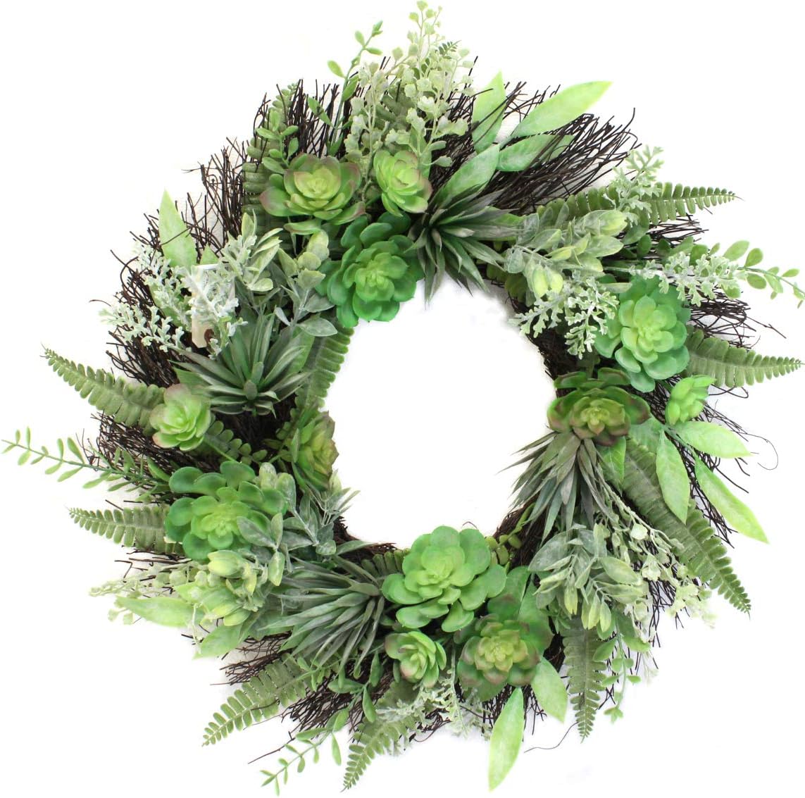 Amazon.com: Realistic Artificial or Fake Succulent Wreath - 22 Inches ...