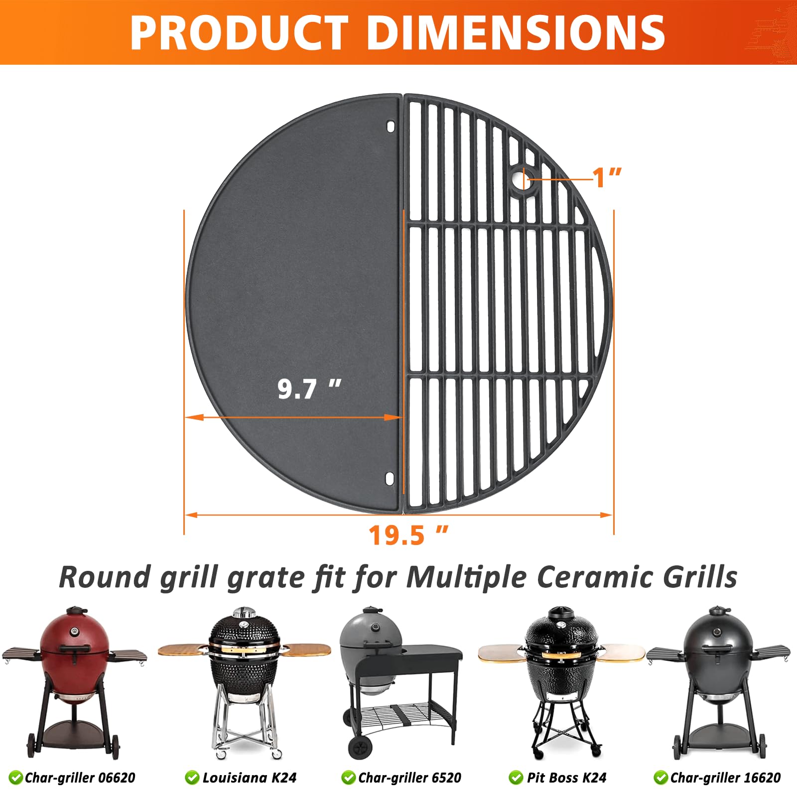 Snapklik.com : GRISUN 19.5" Cast Iron Upgraded Round Grill Grates For ...