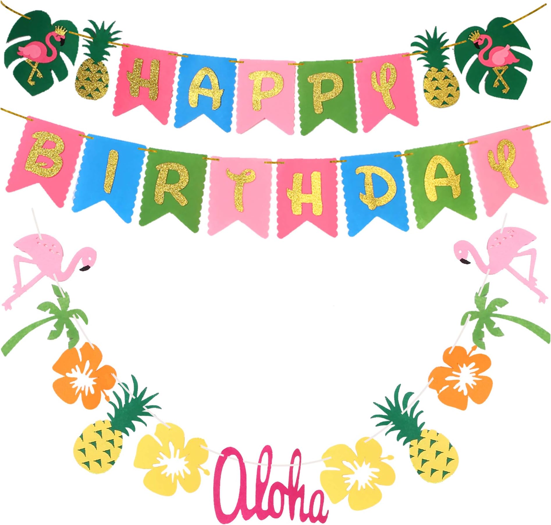 Amazon.com: Hotop 3 Pieces Hawaiian Happy Birthday Banner Tropical ...