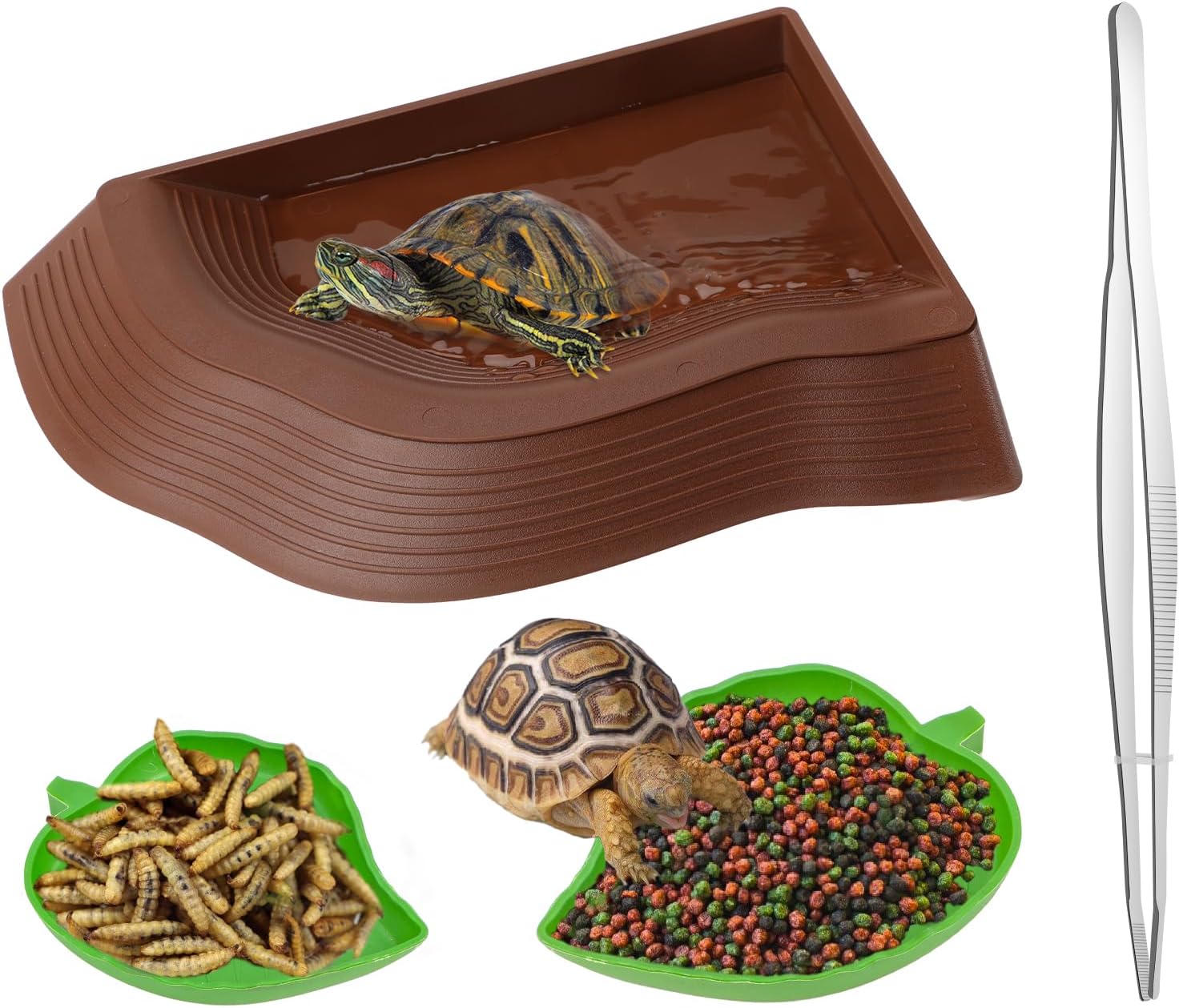 Amazon.com : HUMLANJ Tortoise Water Dish with Ramp, Leaf Shape Turtle ...