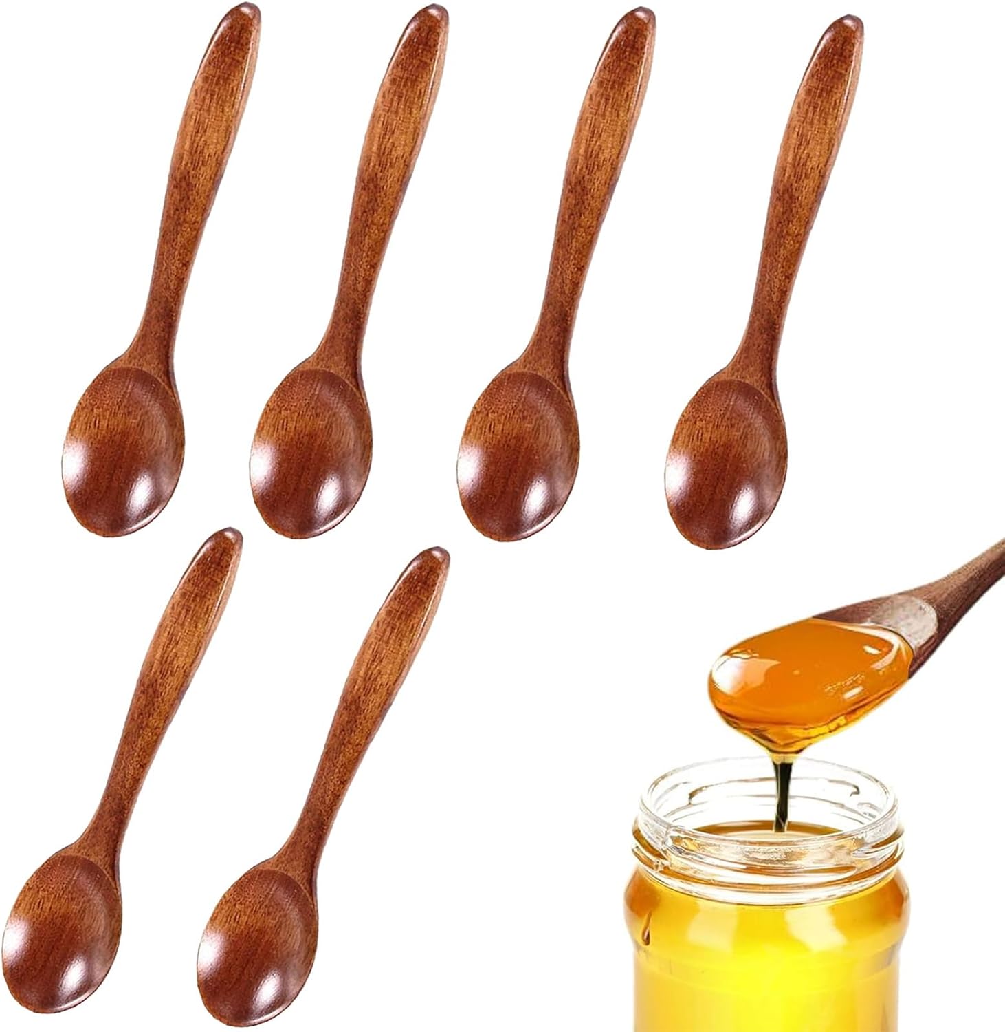 6 PCS Wooden Teaspoons, Honey Spoon Small Wooden Spoons Natural Wooden ...