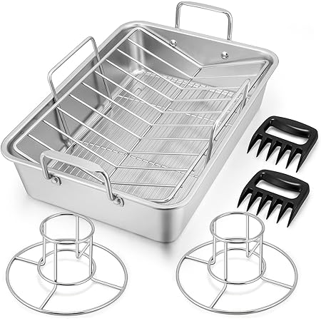 Amazon.com: 15¼" Roasting Pan with Rack, 7 PCS P&P CHEF Stainless Steel ...