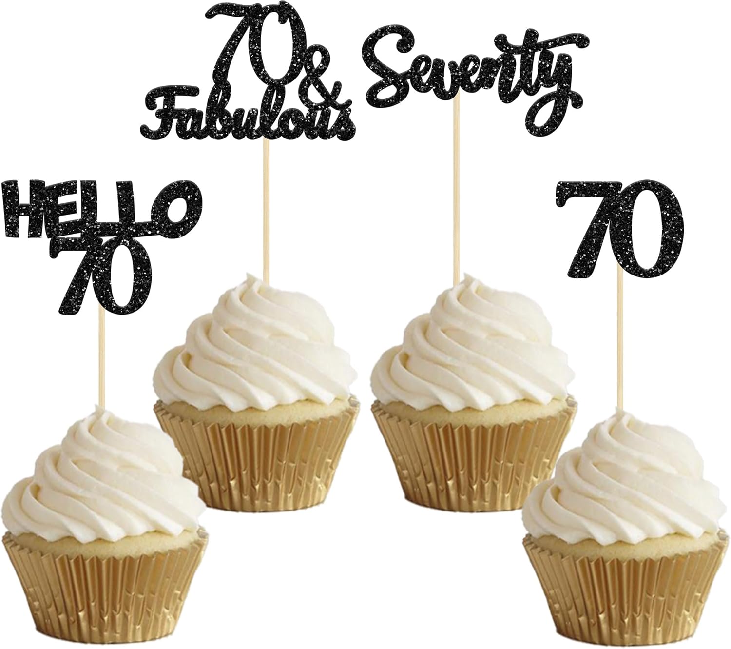 Amazon.com: Gyufise 24Pcs Black Glitter 70th Birthday Cupcake Toppers ...