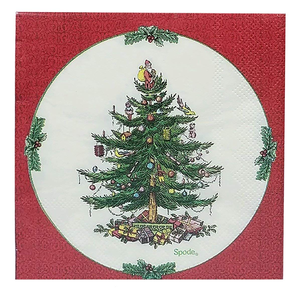 Amazon.com: Spode Christmas 40 3-ply Beverage Napkins, Red Border ...