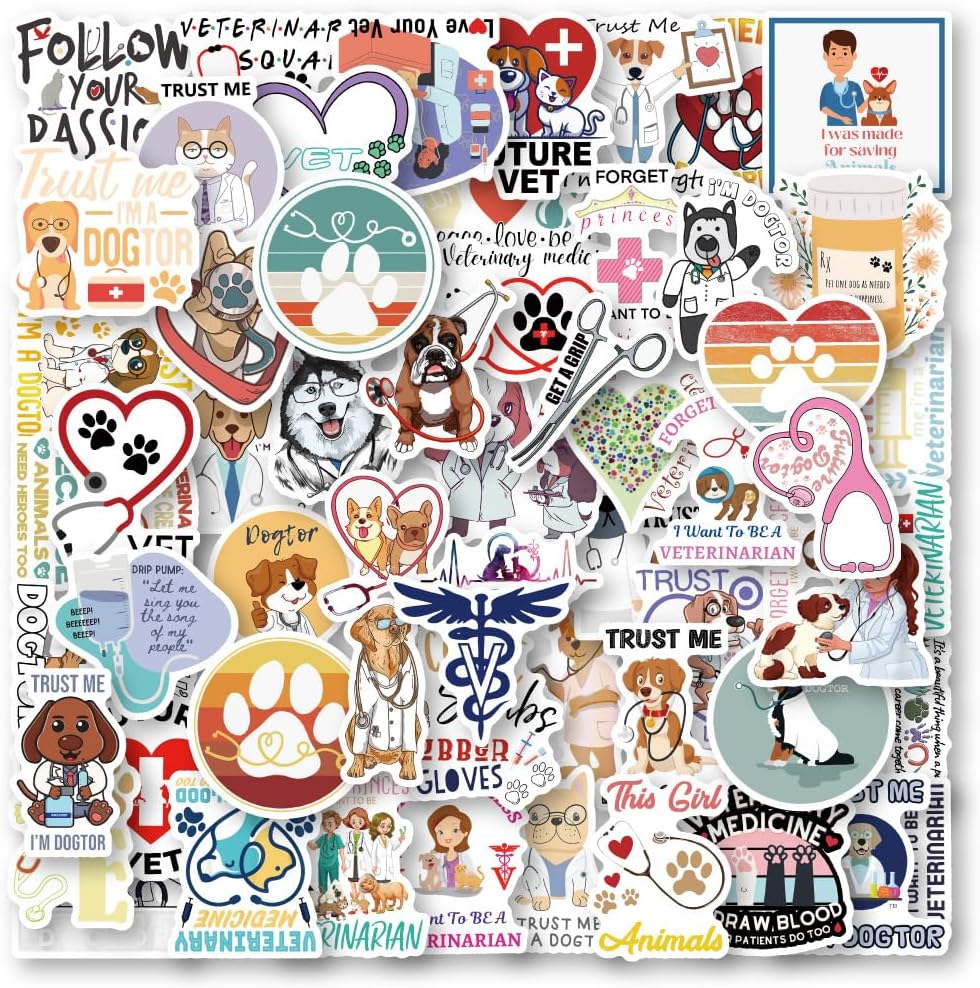 Amazon.com: Vet Stickers | 60Pcs Veterinarian Waterproof Vinyl Decals ...