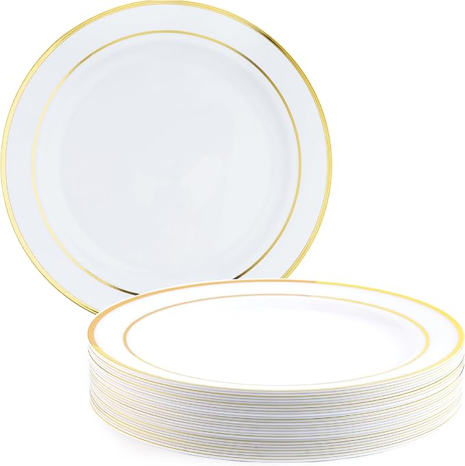 MATANA - 25 Premium Multi-Use Plastic Dinner Party Plates with Gold Rim ...