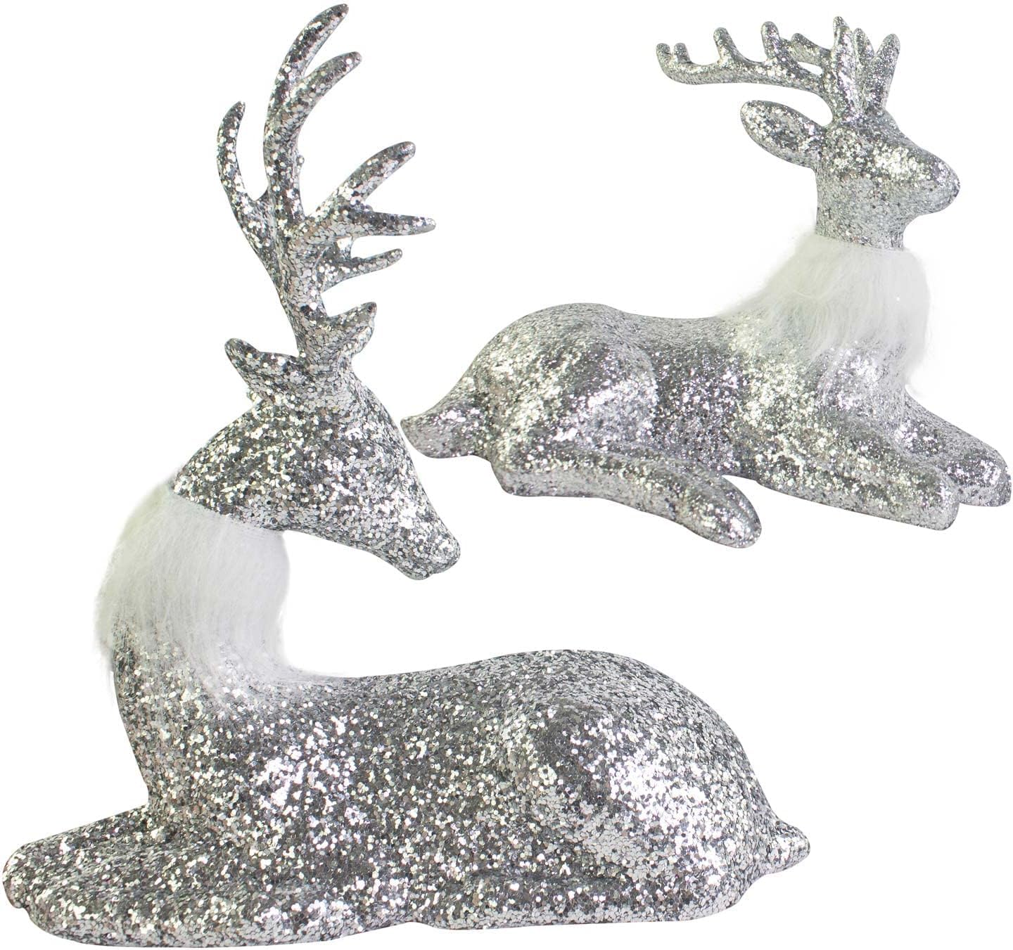 Amazon.com: SANNO Silver Glitter Reindeer Deer Figurine, Sitting ...