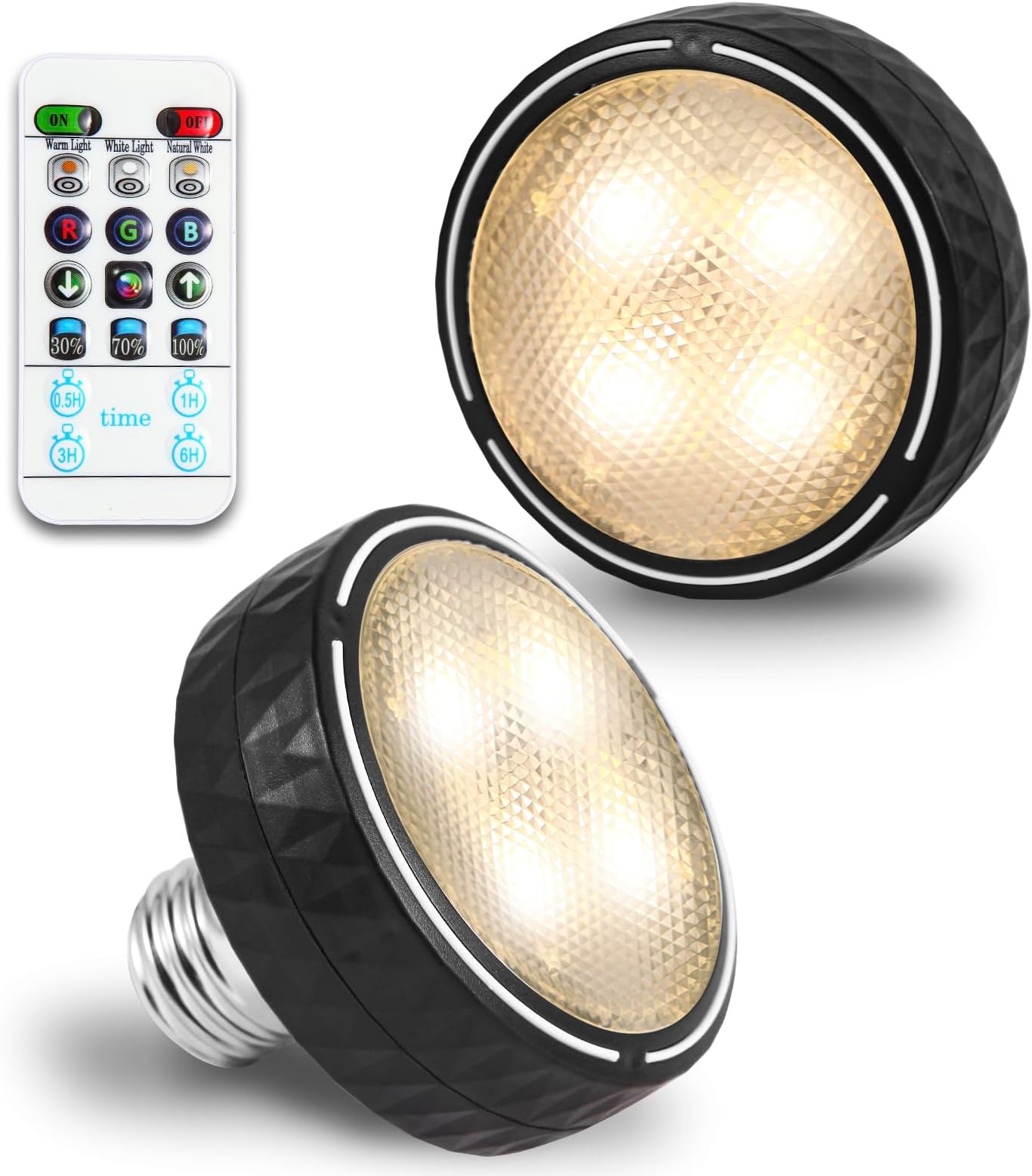 BETMONE Battery Operated Light Bulb 2-Pack, LED Puck Lights with Remote ...