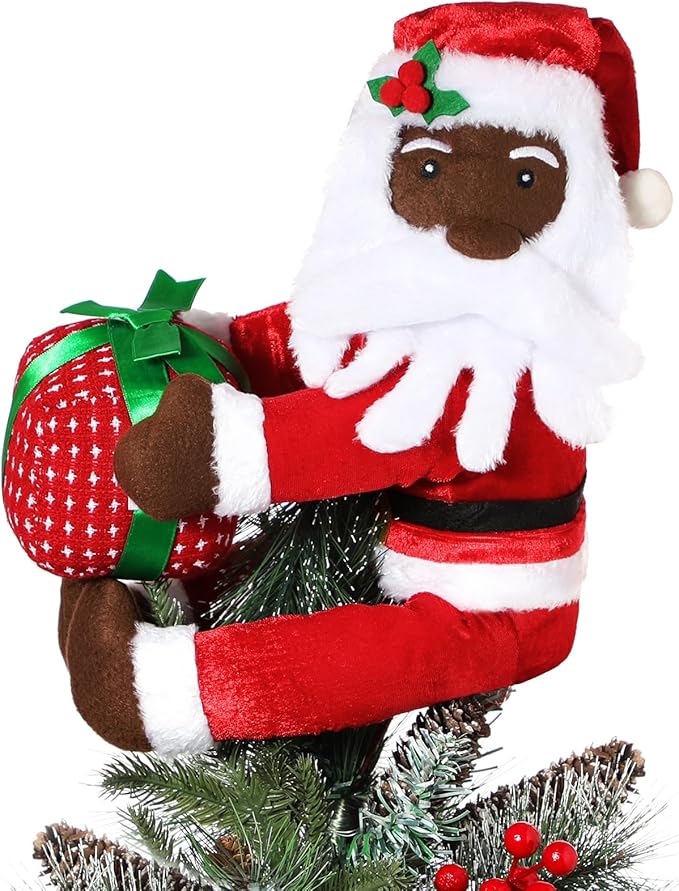 Amazon.com: Santa Tree Topper Black for Christmas Tree African American ...