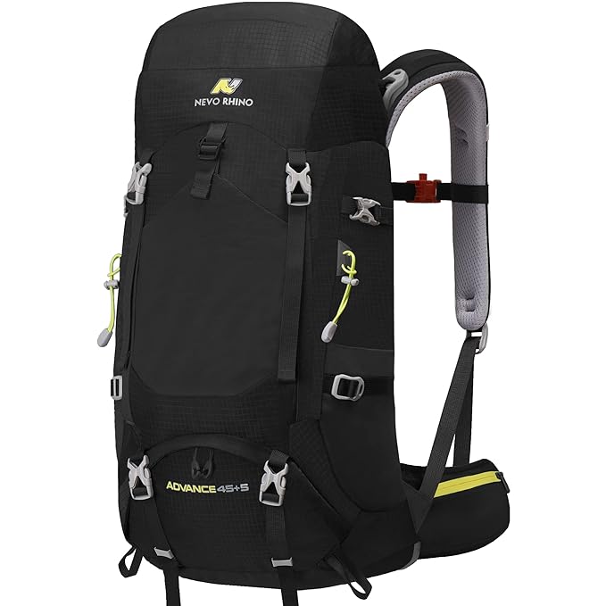 Buy N NEVO RHINO 50L Black Hiking Backpack, Internal Frame Hiking ...