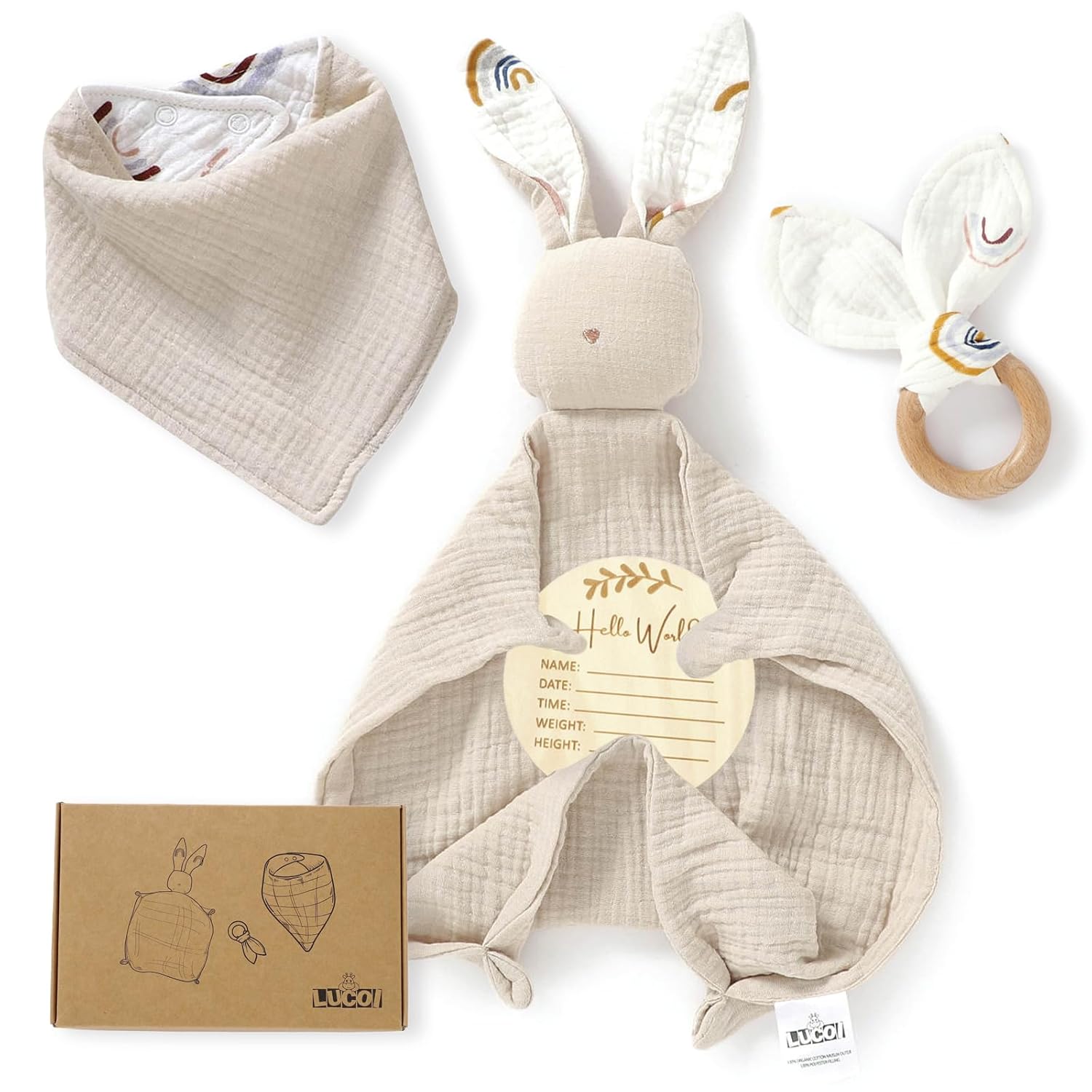 Amazon.com : LUCOI Organic Cotton Baby Gift Set - 4-Piece Muslin Bunny ...