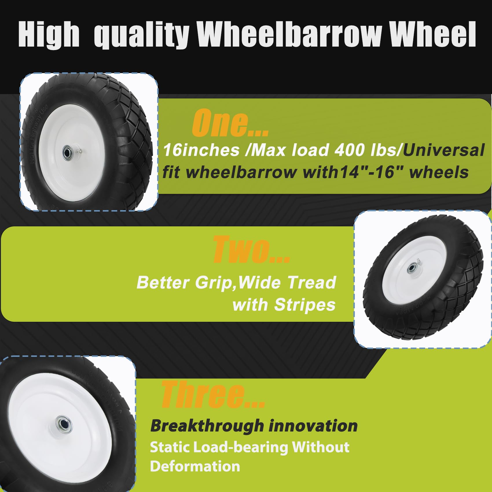 Snapklik.com : Upgraded 16 Flat Free Wheelbarrow Wheels And Tires, 4.80 ...
